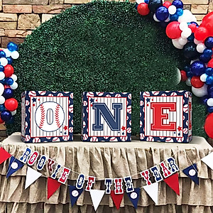 Baseball 1st Birthday Balloon Boxes Decorations, 3pcs One BABY Baseball Theme Balloon Boxes for Baby First Birthday Party Decorations Supplies
