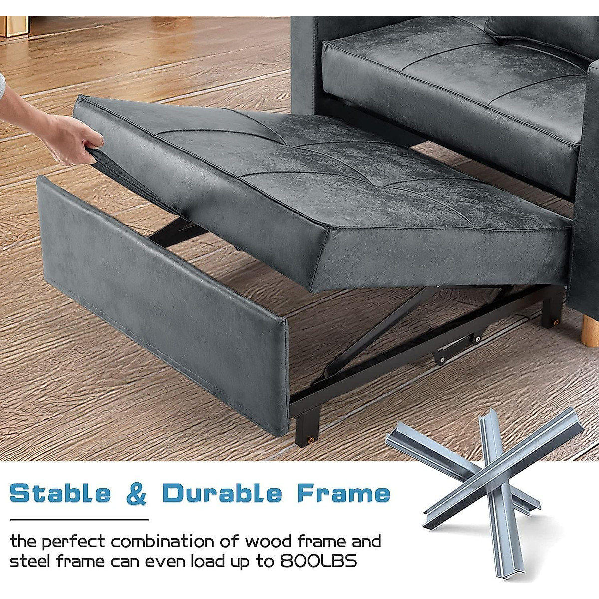 YODOLLA Futon Chair Bed, 3-in-1 Convertible Chair Sleeper for Adults, Pull Out Sofa Bed with Adjustable Backrest,Sofa,Lounger Chair,Single Bed,Convertible Chair Bed for Adults, Bronze Dark Grey