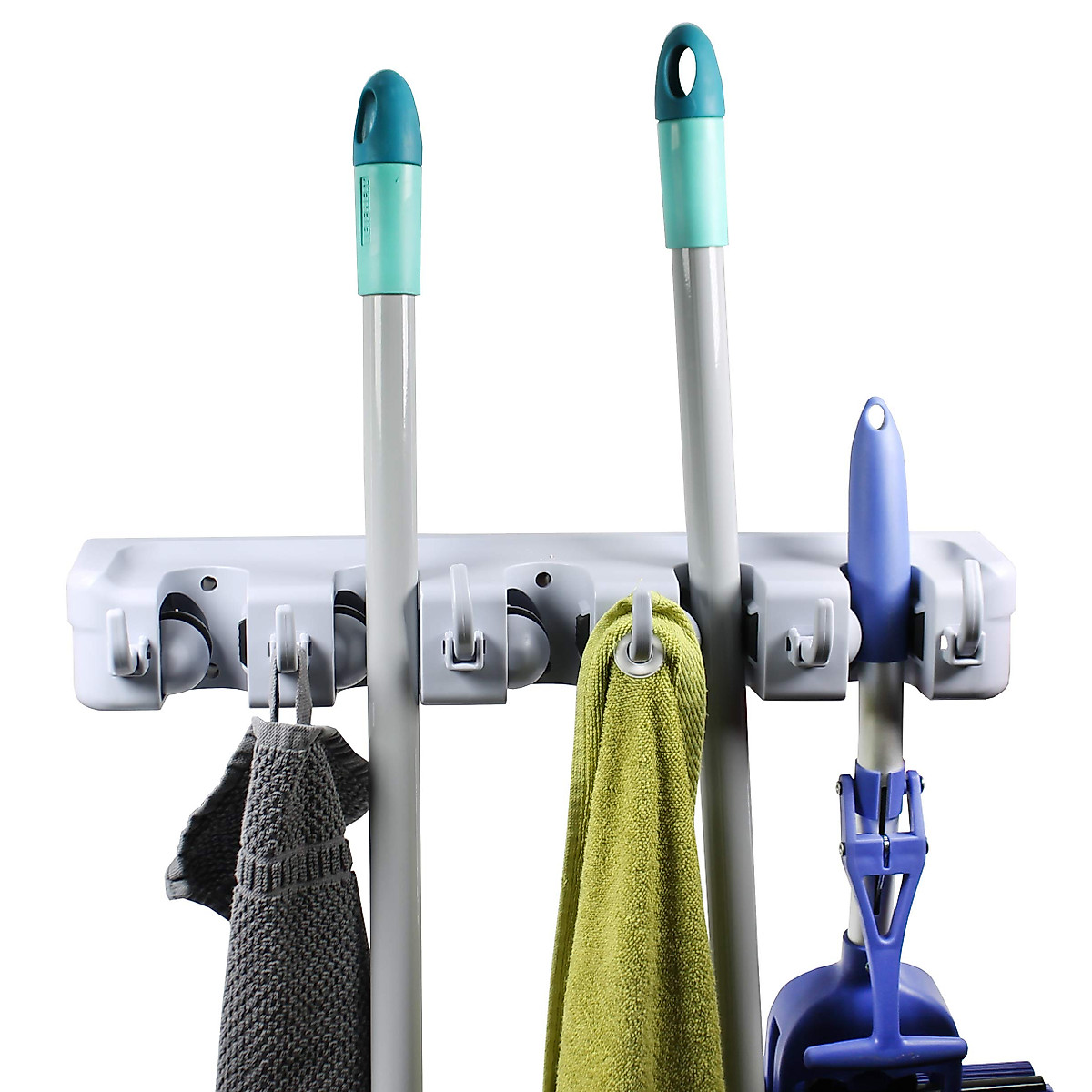 Incredible Inventions Wall Mounted Broom Holder - 5-Slot Wall-Mounted Broom Holder for Neat and Tidy Cleaning Tool Organization, Sturdy Design, Compact Storage For Mops and Brooms