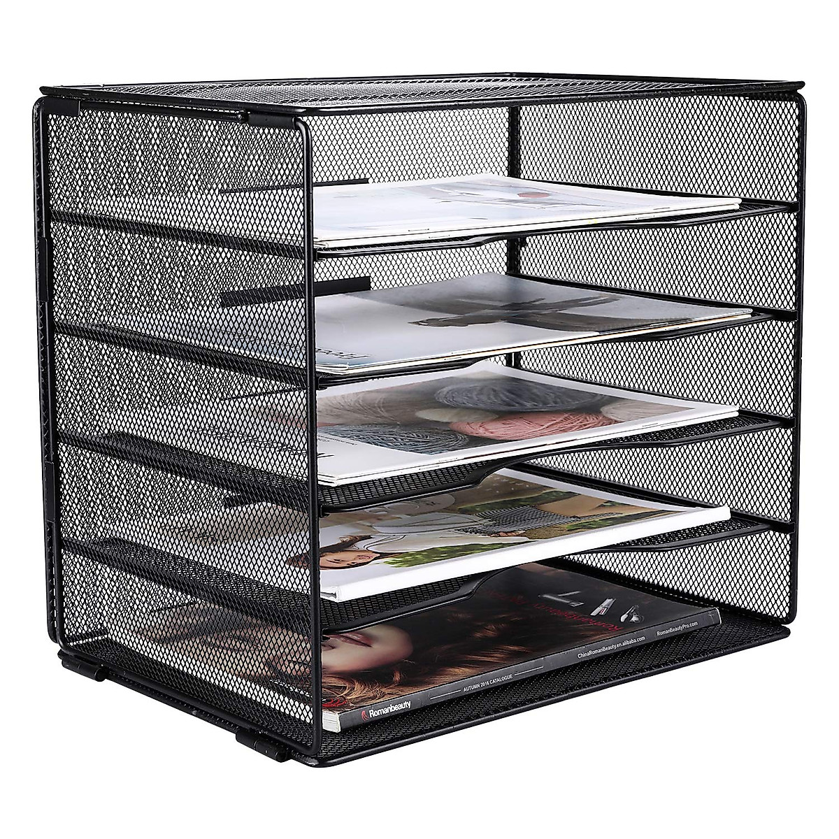 EasyPAG 5 Tier Mesh Desk File Organizer Office File Sorter Desk Trays Classroom Paper Organizer for Letter Legal File Holder Screwless Design,Black