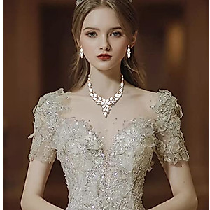 CSY Elegant Crystal Costume Jewelry Sets Flower Leaves Bridal Necklace Earrings Bracelet Set for Bride Bridesmaid Wedding Prom Dress Accessories (white crystal-gold tone)