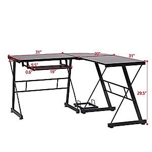 Haiput Wam Gaming Desk L Shaped Computer Desk Office Desk Modern Toughened Glass Corner Desk with Keyboard Tray for Home Office Writing Study 51", PC Desk Gaming Computer Desk