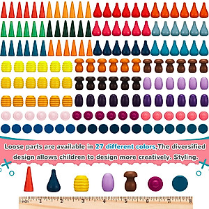 Loose Parts Play Materials Set Wooden Mandala Toys Kit Wood Sensory Play Toys 27 Rainbow Color 7 Shapes Loose Parts for Teens Students Early Learning Materials (81)