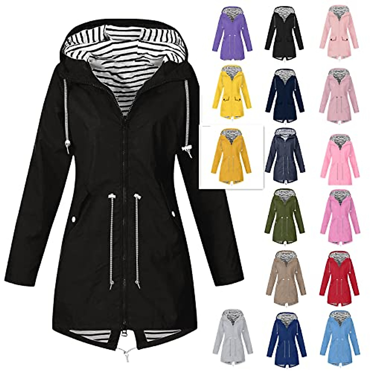 Wirziis Women's Waterproof Rain Jacket Lightweight Trench Hooded rain Coat Outdoor Active Breathable Windbreaker with Pocket