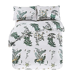 Vaulia Lightweight Microfiber Duvet Cover Set, Floral Print Pattern - King, White /Green Color 3-Piece Set ( 1 Duvet Cover 2 Pillow Shams )