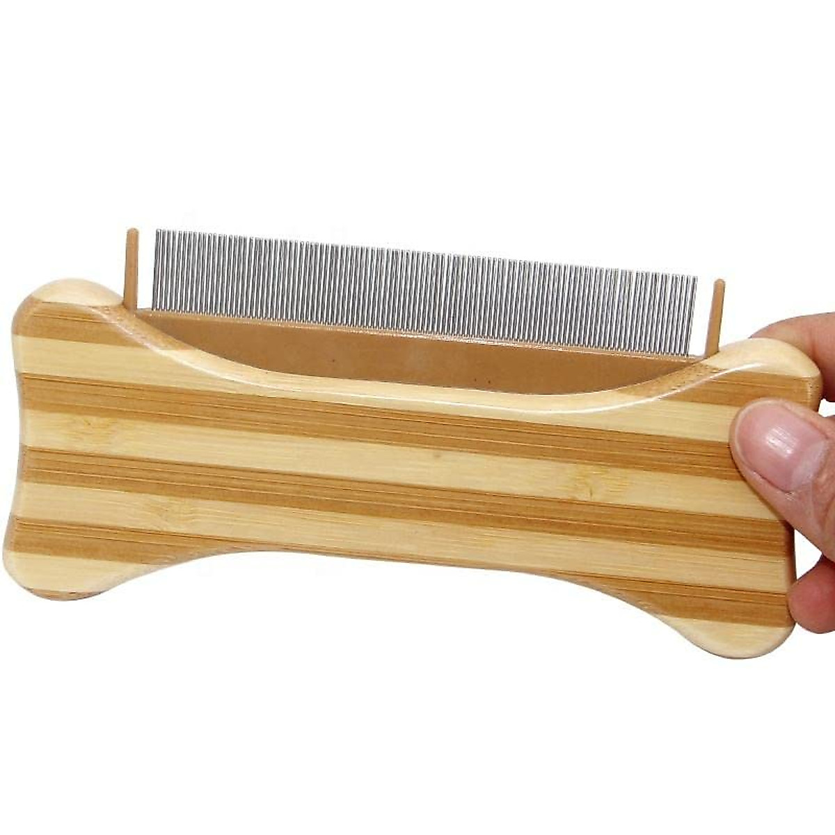 Bamboo Wooden Pet Flea CombFor Pet Cat Dog Flea Grooming Comb Stainless Steel in Bone Shape, Proven Grooming Tools for Dogs Cats and Other Animals