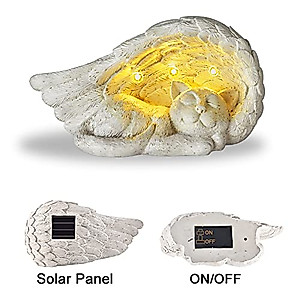 JOHOO Solar Cat Pet Memorial Statue, Cat Memorial Stone Hand-Painted Resin Pet Loss Sympathy Remembrance Gifts with Solar Light Outdoor