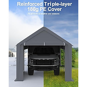 DEXSO Carport 13'x20' Portable Garage, with Heavy Duty Carport Canopy, Reinforced Steel Poles and 4 Roll-up Doors, for Pickup, Boat, and Equipment, Silver Gray