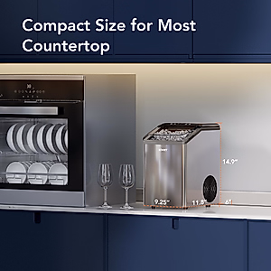 KOVIET Nugget Ice Makers Countertop, Soft Pebble Ice Machine, Chewable Crushed Pellet Ice 42lbs/Day, Self-Cleaning Drainpipe Ice Maker for Party, Home, Kitchen, Bar, Office, Silver Gray