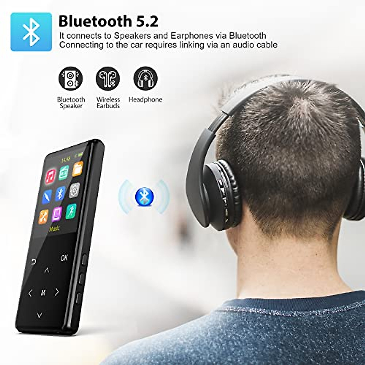 MP3 Player, 64GB MP3 Players with Bluetooth 5.2 Supports Lossless Music to Restore High-Fidelity Sound Quality, with FM, Support Recording, Includes arm Strap and Player Case, Easy to Carry, Black.
