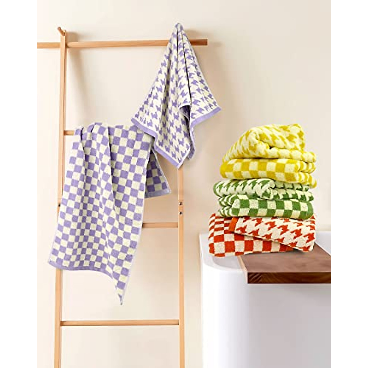 Jacquotha Bathroom Hand Towels 8 Pack Bundle, Colorful Checkered and Houndstooth Hand Towels Set for Spa Gym Kitchen