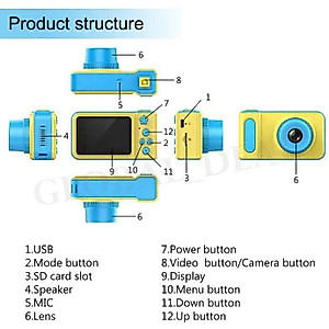 eDealz Full 1080P Kids Selfie HD Compact Digital Photo and Video Rechargeable Camera with 2" LCD Screen, Video Games and Micro USB Charging (Blue, SD Card + Reader + Card Holder)