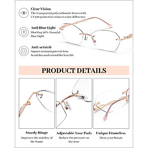 LUFF Rimless Reading Glasses for Women Blue Light Blocking Lightweight Metal Classic Computer Readers Anti Eyestrain