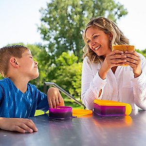 Silipint: Silicone Go Go Bowls: Set of 4: Sun Storm - Sizes: 10, 20, 30 oz & Sandwich Size - Microwavable, Attached Lid, Sustainable