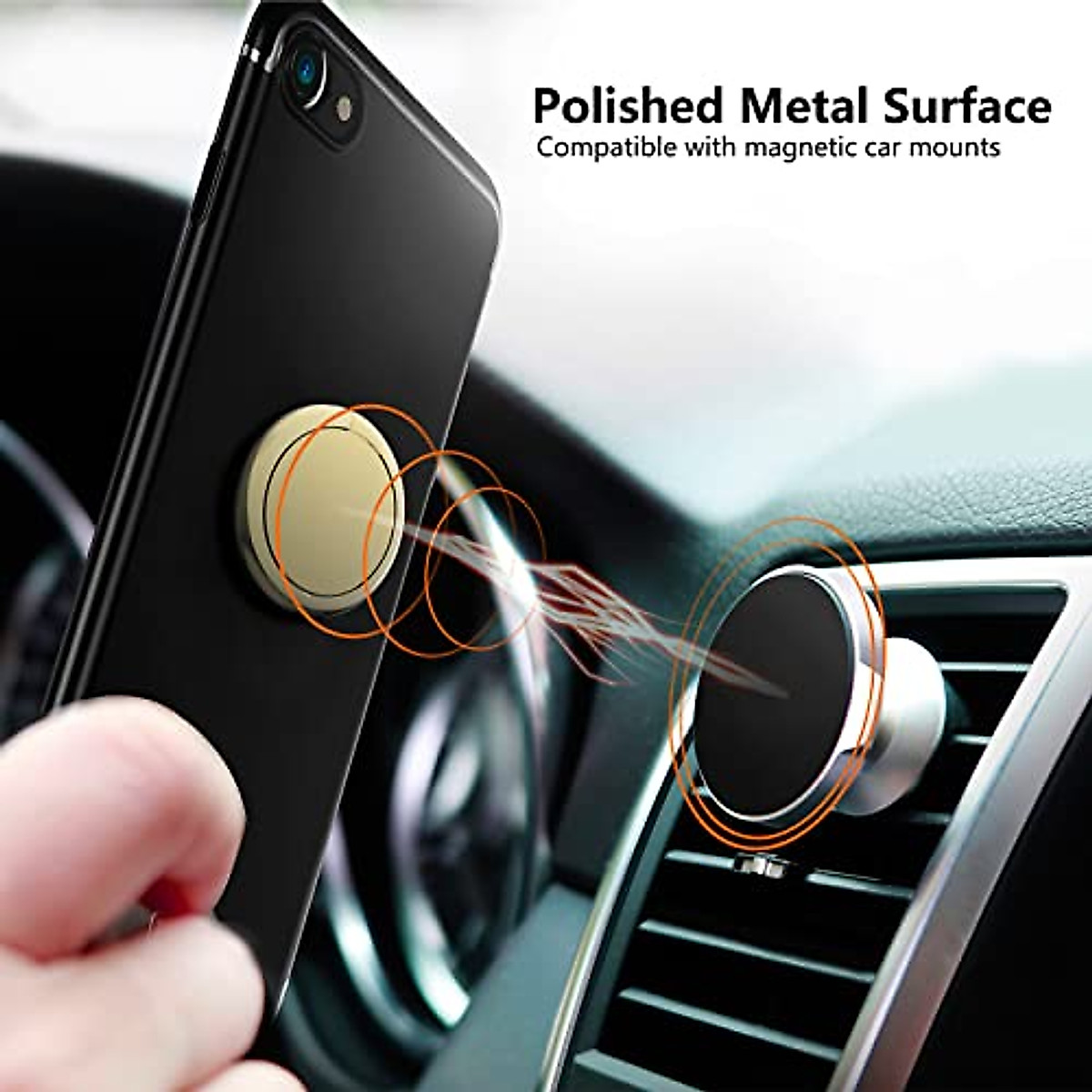 MAXBUS Cell Phone Ring Holder Stand,360 Degree Rotation Finger Ring Kickstand with Polished Metal Phone Grip for Magnetic Car Mount , Compatible with All Smartphones ,Smartphone Accessories(Gold)