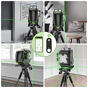 Huepar 3x360° Self-Leveling Laser Level with LCD Screen, 3D Bluetooth Connected Green Beam Cross Line Tiling Floor Laser Tool -360° Horizontal/Vertical Laser Line -Remote Control&Hard Carry Case S03DG