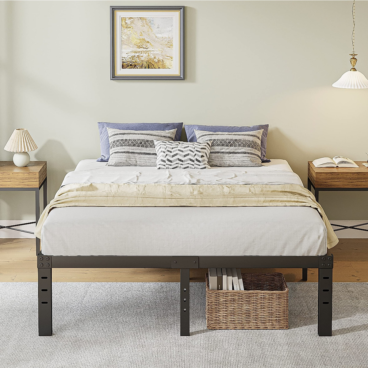 RestVille Queen Size Bed Frame Heavy Duty Steel Slats Platform Metal Bed Frame No Box Spring Needed