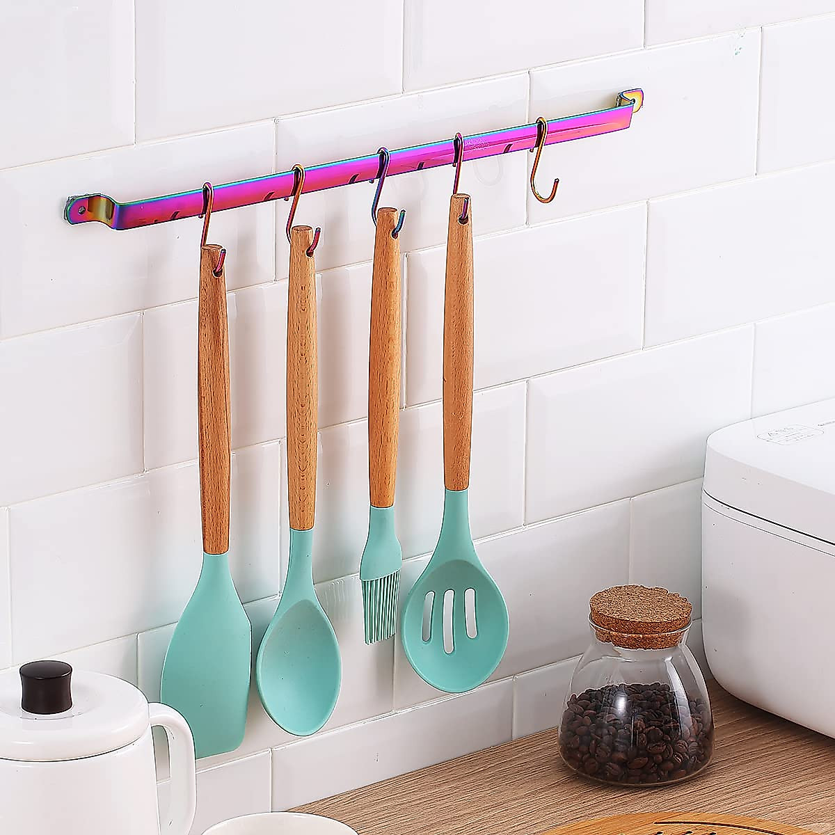 Evanda Rainbow Hooks for Hanging Pack of 30, Heavy Duty Stainless Steel Titainium Plating Metal Mutil Purpose Hanger for Kitchen Pans, Pots, Utensils Tooks, Cups, Mugs, Clothes, Bags, Towels, Plants