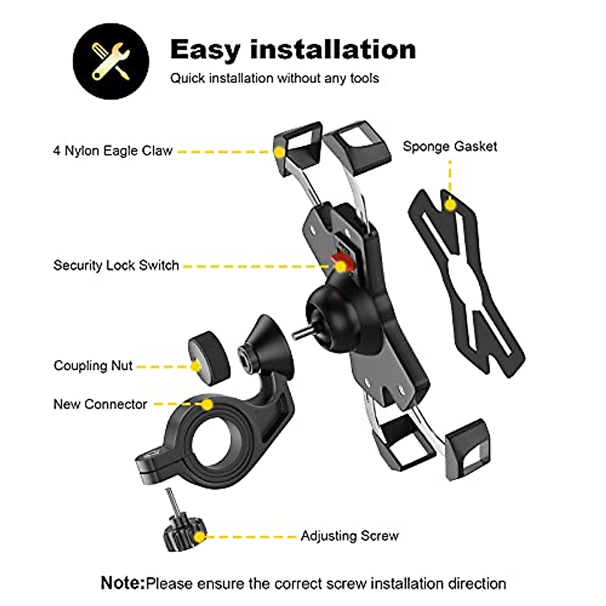 visnfa New Bike Phone Mount with Stainless Steel Clamp Arms Anti Shake and Stable 360° Rotation Bike Accessories/Bike Phone Holder for Any Smartphones GPS Other Devices Between 4 and 7 inches