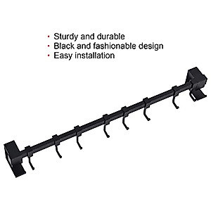 Kitchen Utensil Hanging Rack Rail with 8 Hooks, Self Adhesive Utensil Hangers Utensil Hooks 50cm/19.69in Wall Hooks Rack for Kitchen Bathroom Bedroom (Black)