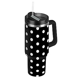 Yasala Car Tumbler with Handle Polka Dot Travel Mug Coffee Cup Insulated Beverage Container Mega Cup for Hot Cold Drinking Thermos Water Bottle Cupholder Friendly 40 oz