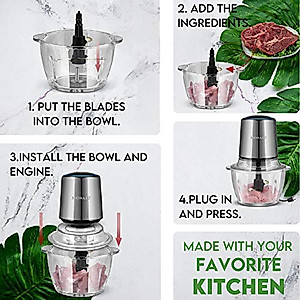 Electric Food Processor,Food Chopper with Garlic Peeler and Titanium Coating Blades, 5 Cup Glass Bowl for Vegetables Fruit Salad Onion Garlic Meat Ice Chopper