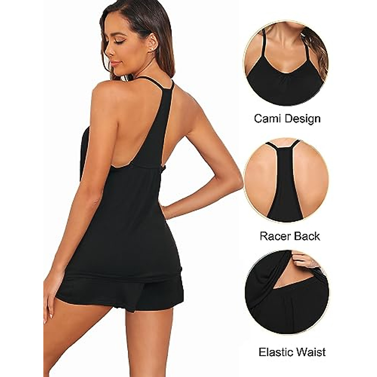 Avidlove Women's Halter Pajama Shorts Set Cotton Sexy Tank Pants Two Pieces Black Large