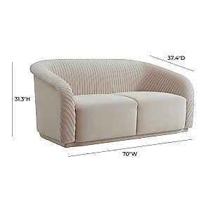TOV Furniture Yara 31.3" H Velvet & Pine Wood Loveseat in Pleated Beige