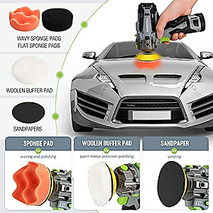WORKPRO 12V Cordless Polisher, 3" Mini Car Detailing Buffer & Sander Machine Kit with 2 Li-Ion Batteries, Variable Speed Trigger for Auto/DIY Polishing/Sanding/Waxing