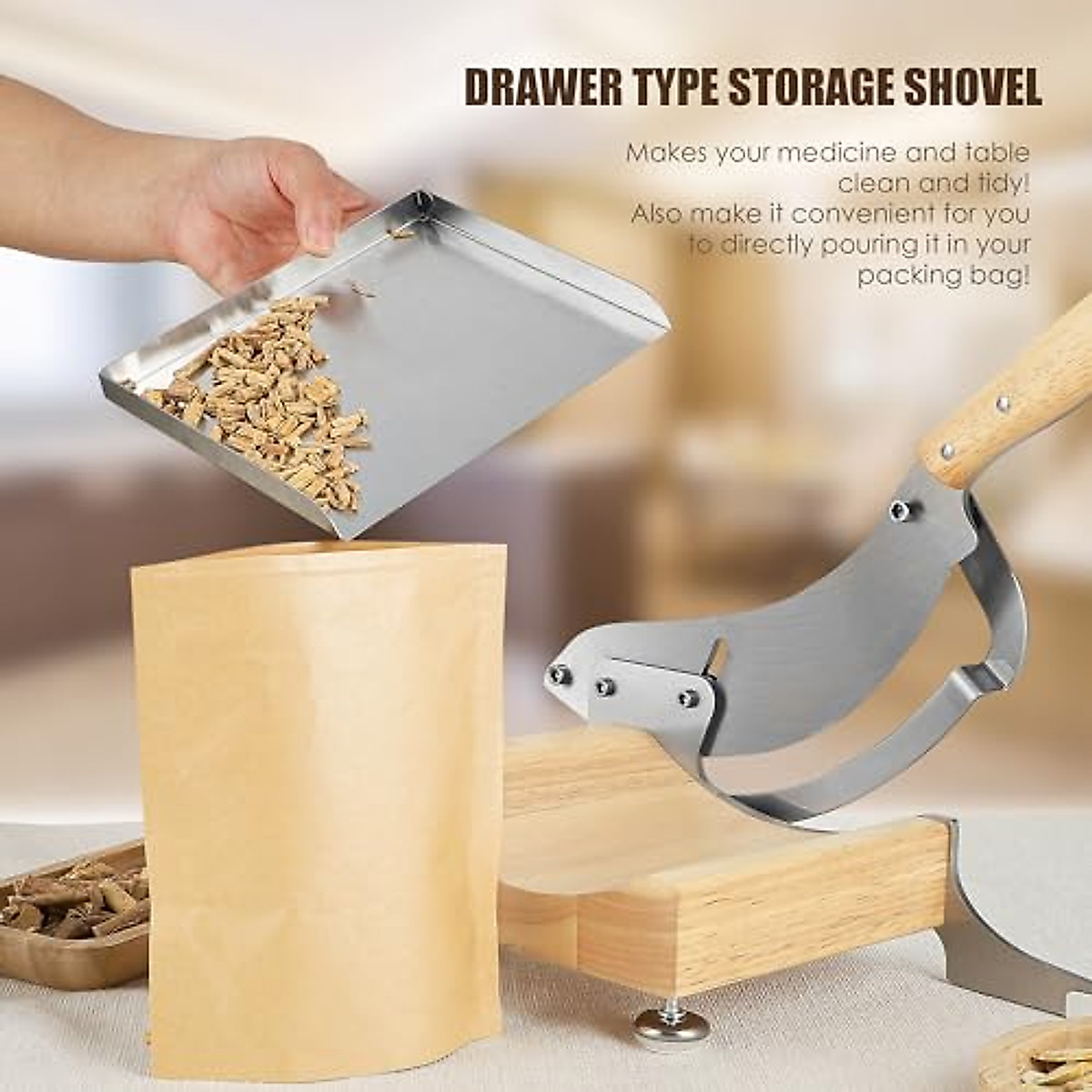 CGOLDENWALL 2 Blades Chinese Medicine Slicer Manual Radiused Biltong Slicer, with Magnetic Stainless Steel Tray, for Chinese Herbs, Biltong, Beef Jerky, Hard Fruits and Vegetables, Nougat