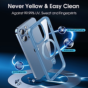 CASEKOO for iPhone 13 Pro Max Case Clear with Invisible Magnetic Stand, Compatible with MagSafe, Non-Yellowing, Military Drop Protection, Slim Ring Holder for Women Men 13 Pro Max Case, Blue