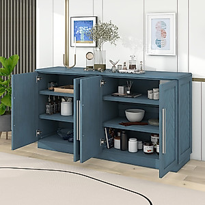 LUMISOL Farmhouse Kitchen Sideboard Buffet Cabinet with Storage Doors and Adjustable Shelf Wood Storage Cabinet for Living Dining Room