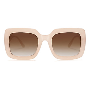 SOJOS Retro Nude Square Polarized Sunglasses for Women Trendy 90s Rectangle Sun Glasses UV400 Shades SJ2219 with Beige/Gradient Brown Lens