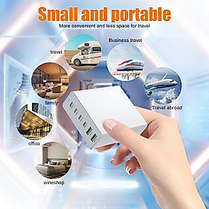 USB C Fast Charger Block, 6 Ports USB Wall Charger Hub, 120W USB C Charging Station, Multiport USB C Power Adapter Compatible with iPhone14/13/12/15, Samsung Galaxy S23 S22 Note, iPad Pro, Tablets