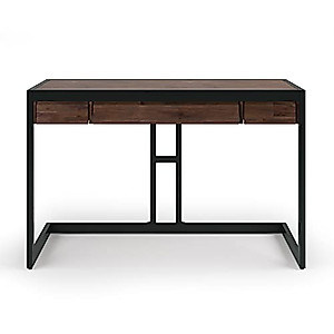 SIMPLIHOME Erina SOLID ACACIA WOOD Modern Industrial 48 inch Wide Small Desk in Distressed Charcoal Brown