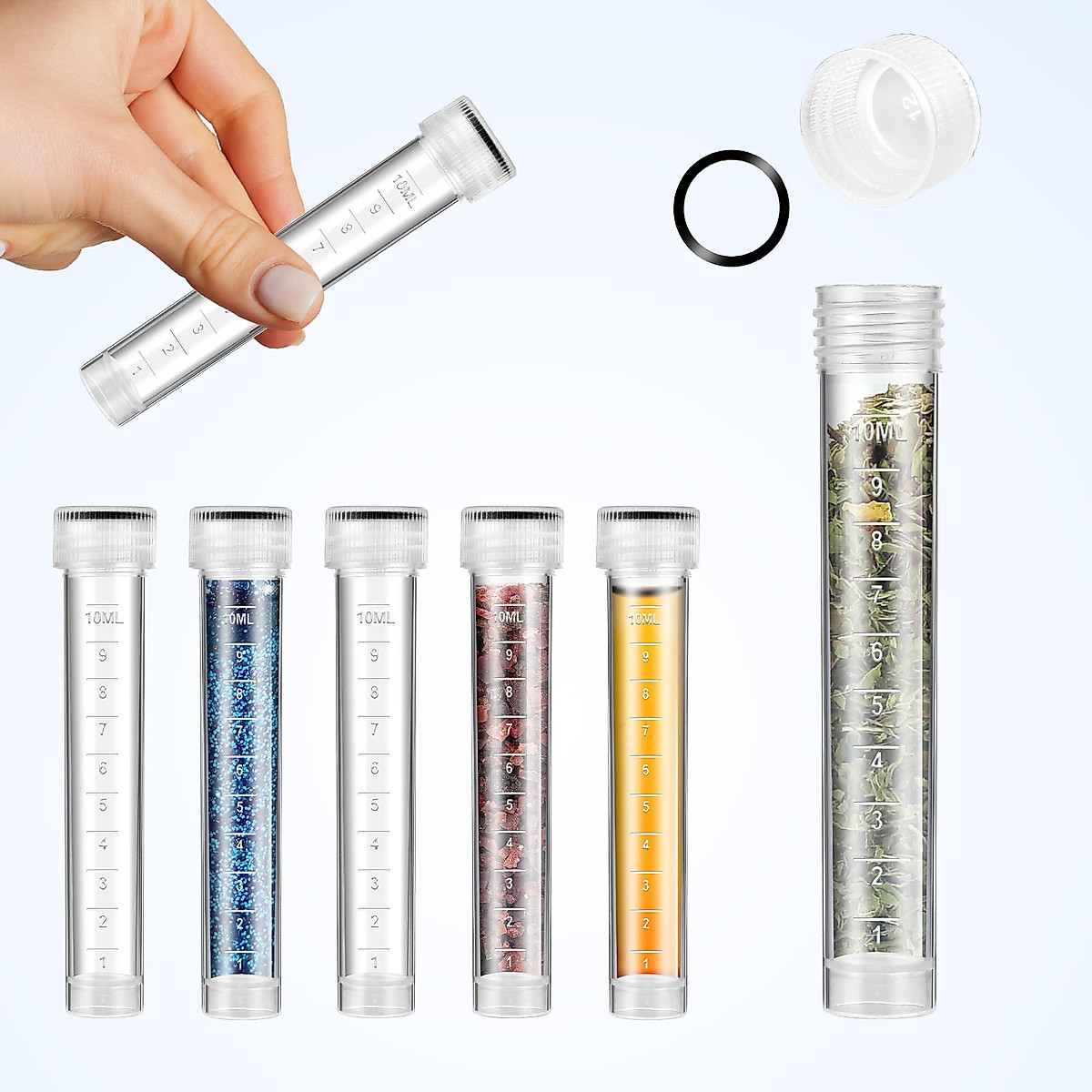 10PCS 10ml Clear Plastic Test Tubes with Caps, Sample Frozened Test Tubes Vials Seal Cap Container for Laboratory School Scientific Experiments, Liquid Storage
