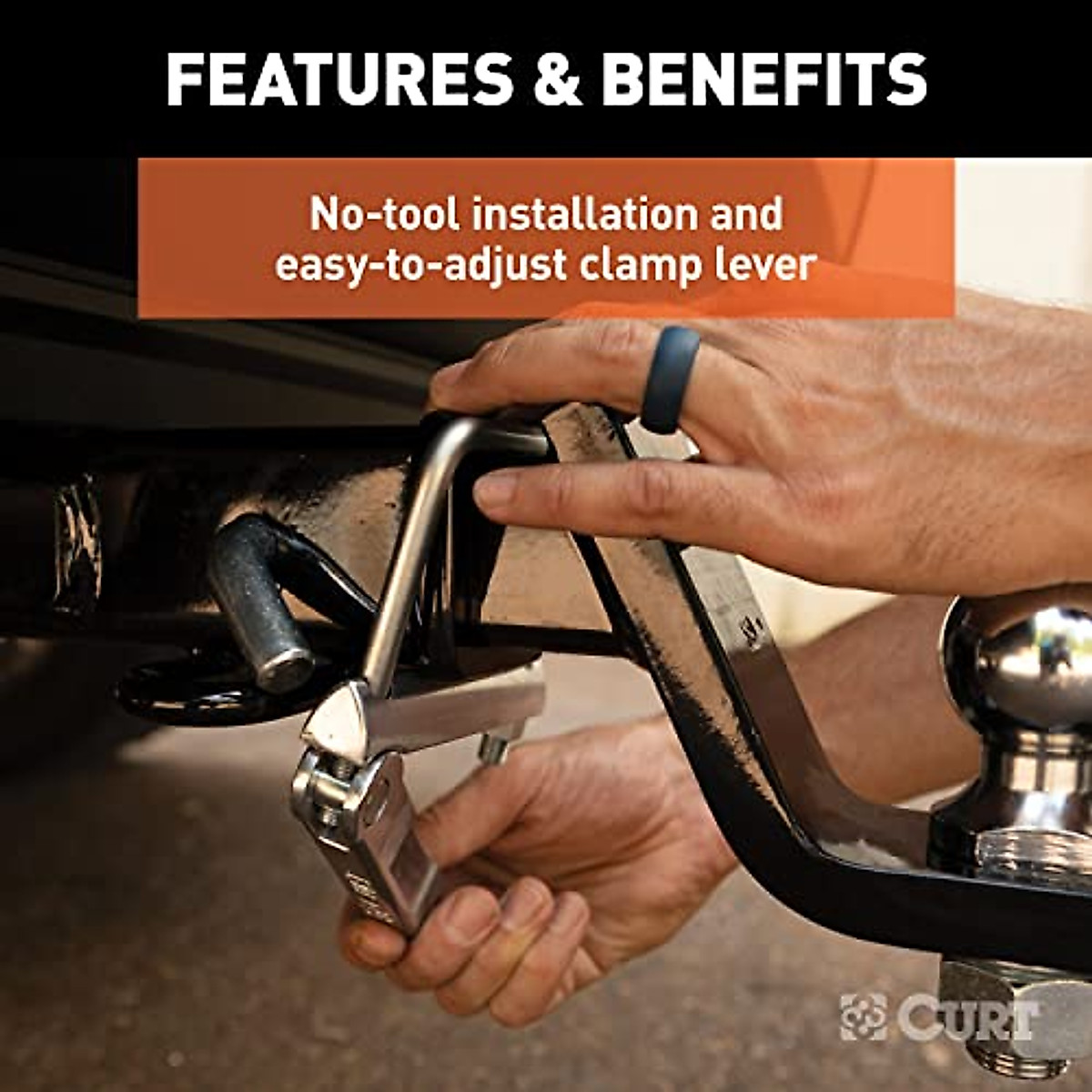 CURT 22325 No-Tool Anti-Rattle Hitch Clamp Tightener for 2-Inch Receiver, Hollow or Solid Shanks