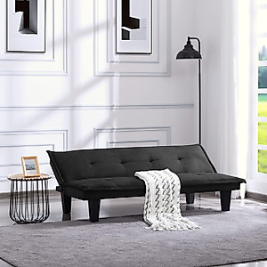 KELRIA Convertible Folding Sofa Bed, Modern Futon Upholstered Couch Backrest, 3 Angles Adjustable Back for Compact Living Spaces,Apartments Office Dorms, Black