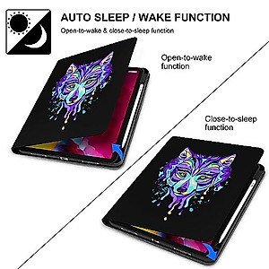 Colorful Wolf Heads Protective Case Compatible with IPAD 2020 AIR 4 （10.9in） Stand Case Auto Sleep/Wake Cover