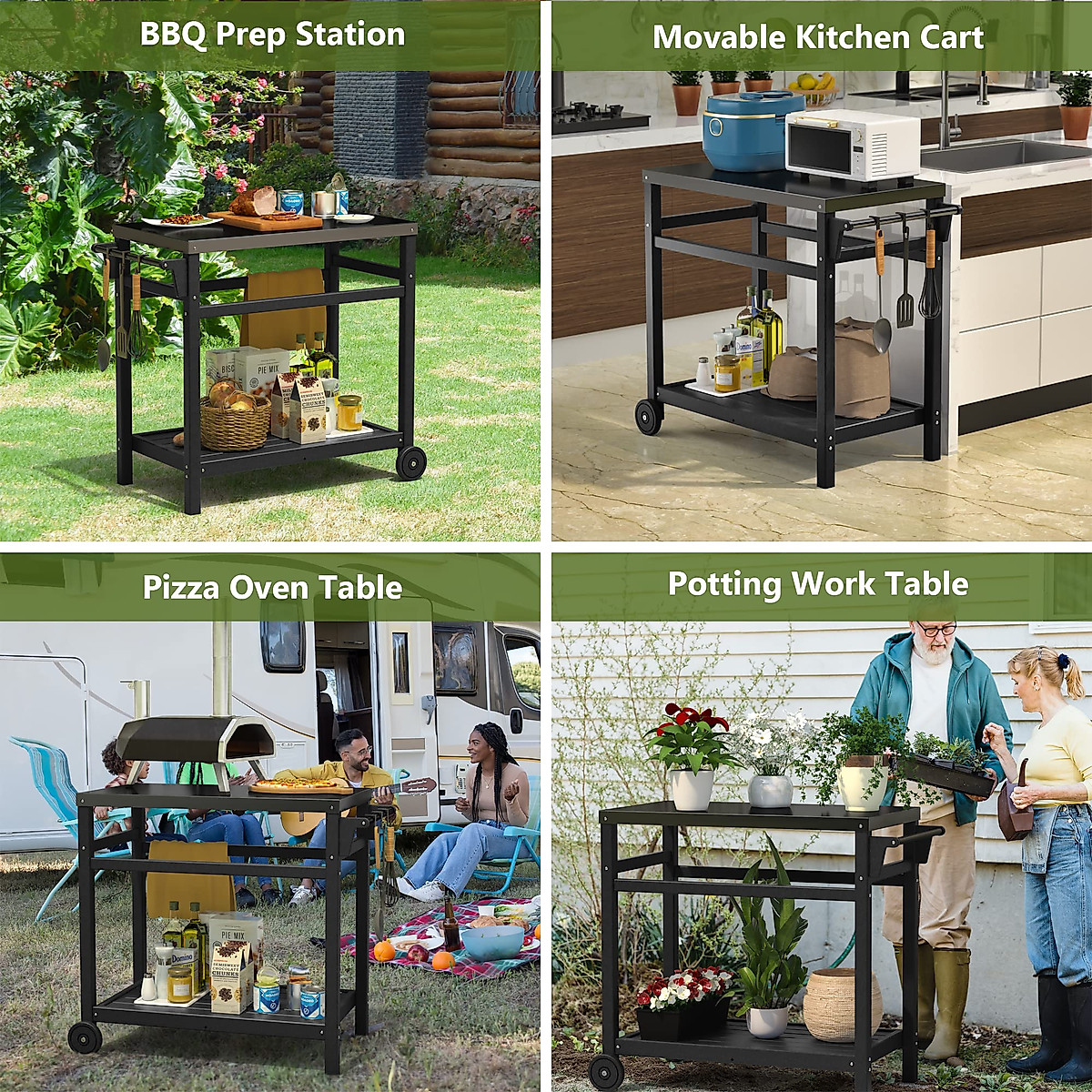 TORVA Outdoor Prep Cart,Portable Dining Table for Pizza Oven, Double-Shelf Patio Grilling Backyard BBQ Grill Cart & King Arthur 00 Pizza Flour, Non-GMO Project Verified, 100% American Grown Wheat, 3lb