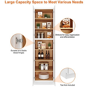 ROOMTEC 90" Kitchen Pantry Storage Cabinet - Modern Tall Storage Cabinet, 4 Doors & 5 Adjustable Shelves, Freestanding Utility Cupboard for Kitchen, Living Room, Dining Room