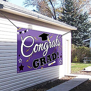 Bunny Chorus Graduation Decorations 2023 Party Backdrop Banner, Extra Large 71" x 40" Purple Black Photo Booth Props Decorations, Congrats Grad Home for Outdoor Indoor Supplies