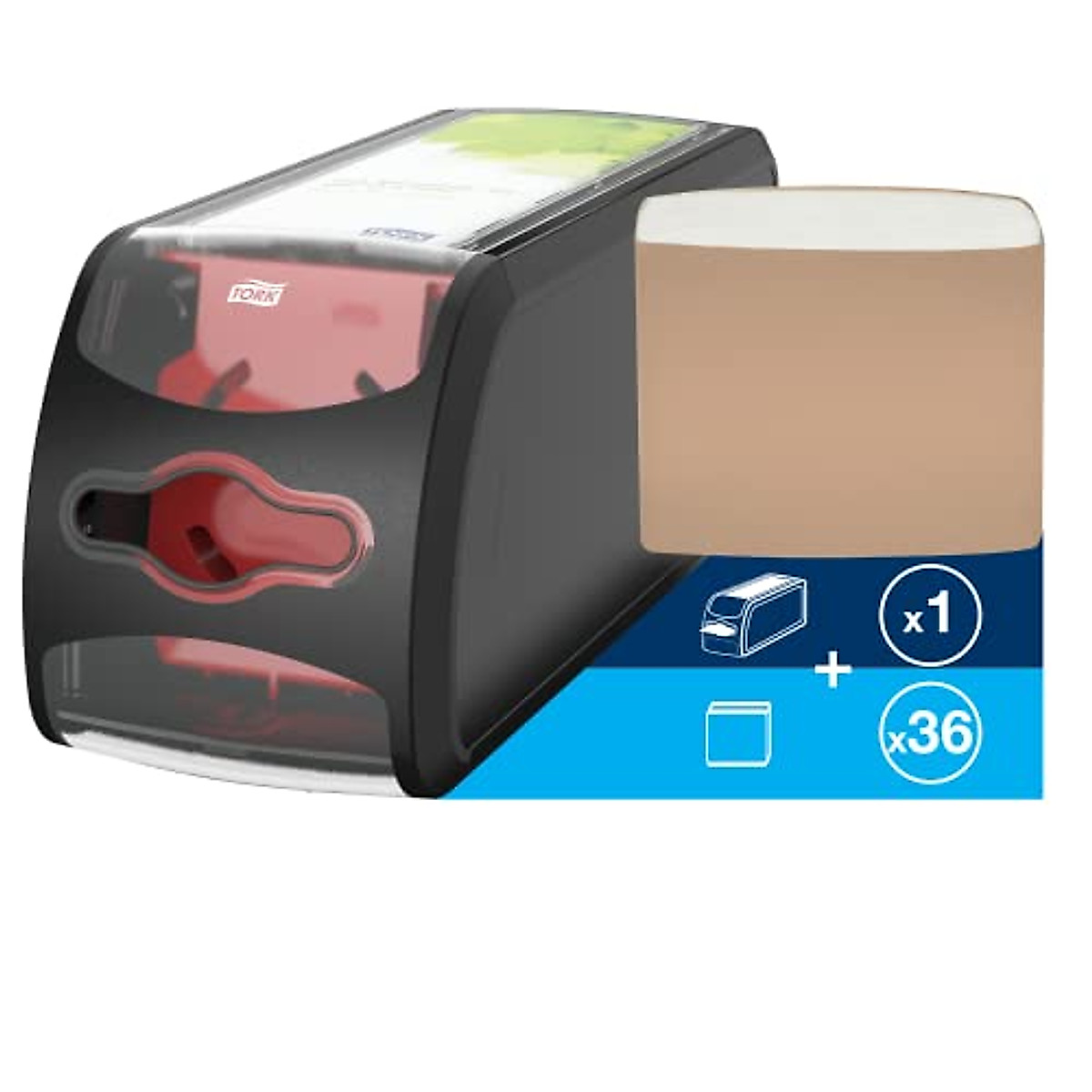 Tork Xpressnap Fit Counter Napkin Dispenser Black - N14 + Refill - White Dispenser Napkin, 36 Packs x 240 Napkins