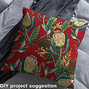 Flower Hummingbird Fabric by The Yard,Plam Leaves Tropical Plant Upholstery Fabric for Sewing Lover,Retro Farmhouse Style Waterproof Outdoor Fabric Crafting Supplies,1 Yard