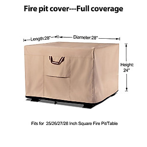 Fire Pit Cover Square - 25-28 Inch Heavy Duty 900D Strong Tear-Resistant and UV Resistant and Waterproof and Fading Resistant Material Polyester Firepit Covers Square for Outdoor Fire Table - Wheat
