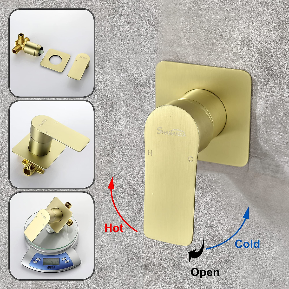 SHAMANDA Wall Mount Bathtub Faucet, Waterfall Roman Tub Filler Faucet Single Handle Bathroom Sink Faucet with Rough-in Valve and Trim Kit, Brushed Gold, LW01-3