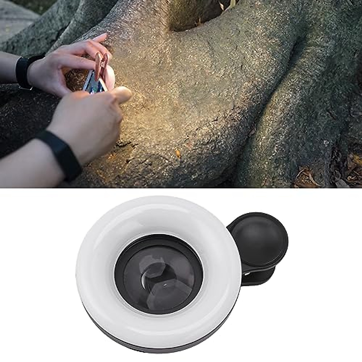 GOWENIC 15X Macro Lens with Mini Clip Ring Light, Macro Lens for Smartphone, 2800 to 6500K Phone Clip on Zoom Lens for Photography Video Recording (Black)