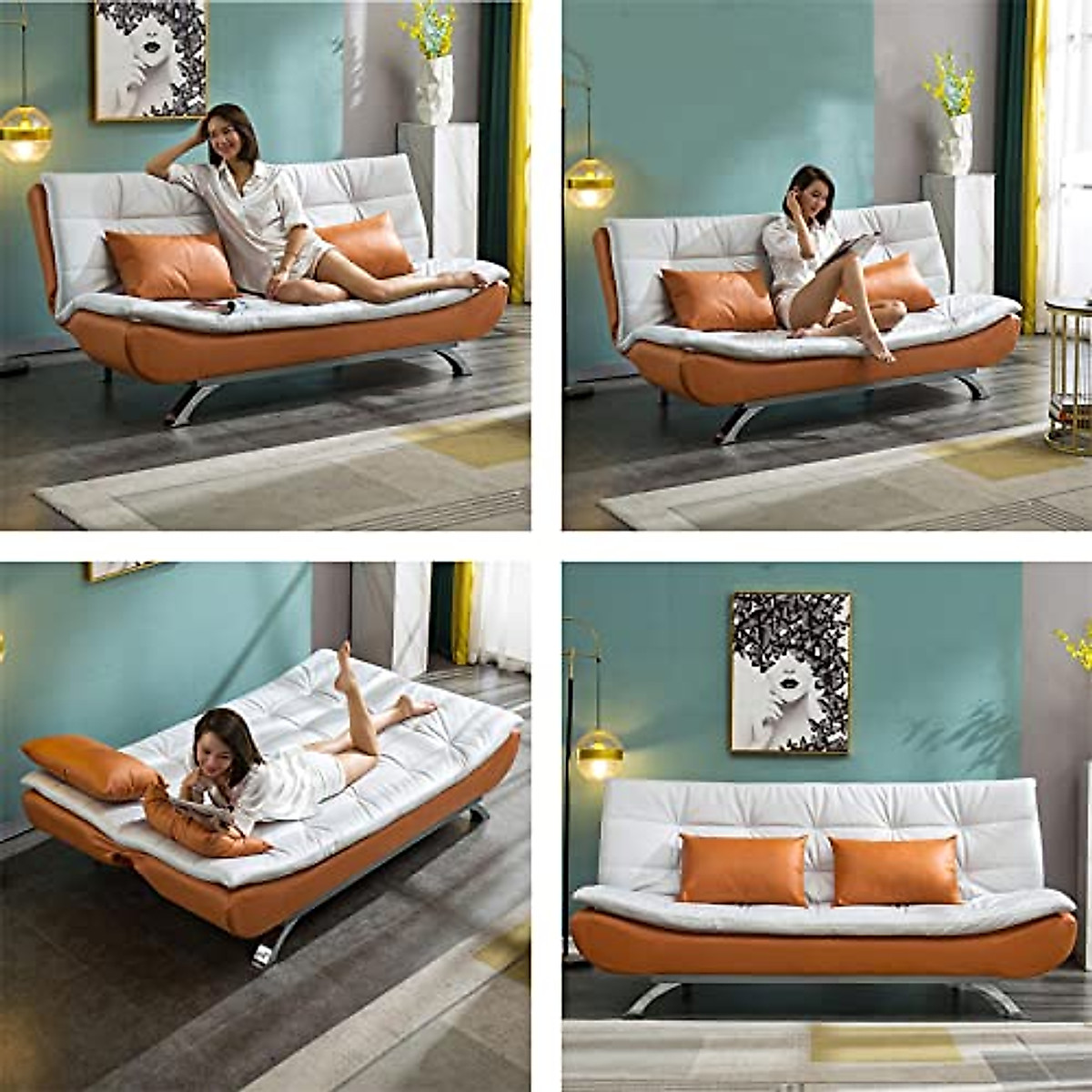 JHKZUDG Sofa Bed,2 Seater Sofa Technology Cloth Recliner Sleeper Sofa,3 Angles Adjustable Back with Chrome Legs,Convertible Folding Sofa Bed, for Living Room Bed Room,Blue