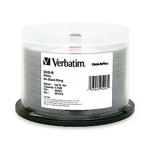 Verbatim DVD-R, 16X, 4.7GB, Spindle, 50/PK, Silver (95203)