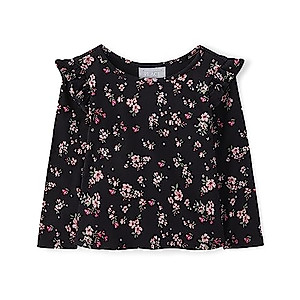 The Children's Place,and Toddler Girl Long Sleeve Ruffle Top,3T Black Floral
